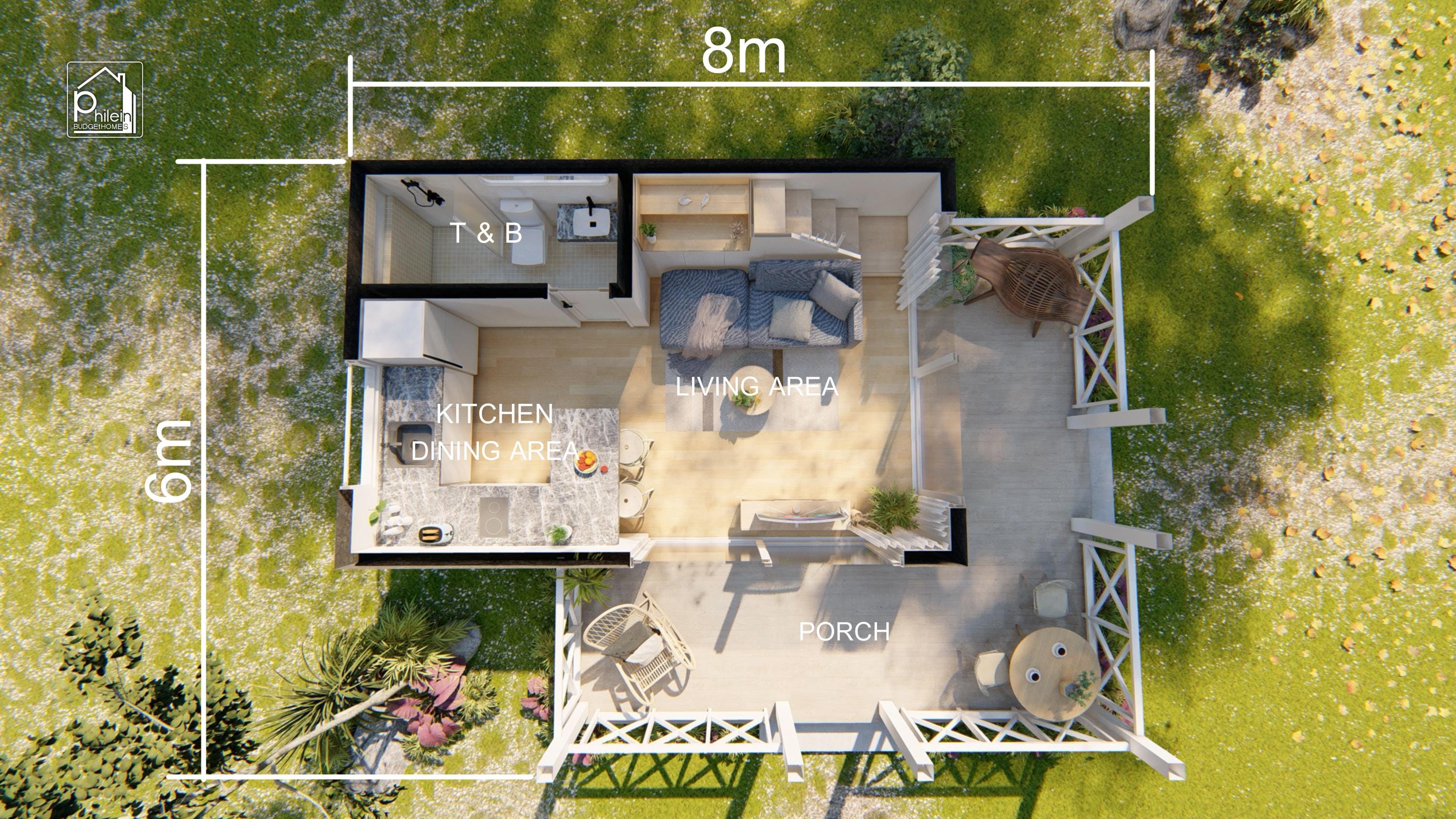 20' X 27' Cottage House Plan - 377 Sq Ft 1 Loft Bedroom Wraparound ...