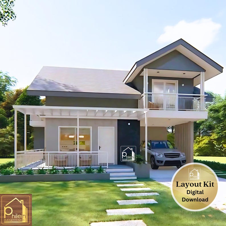 3 Bedroom Modern House Plan With Garage and Porch 120sqm Basic Floor Plan 4 Elevations 2 ...
