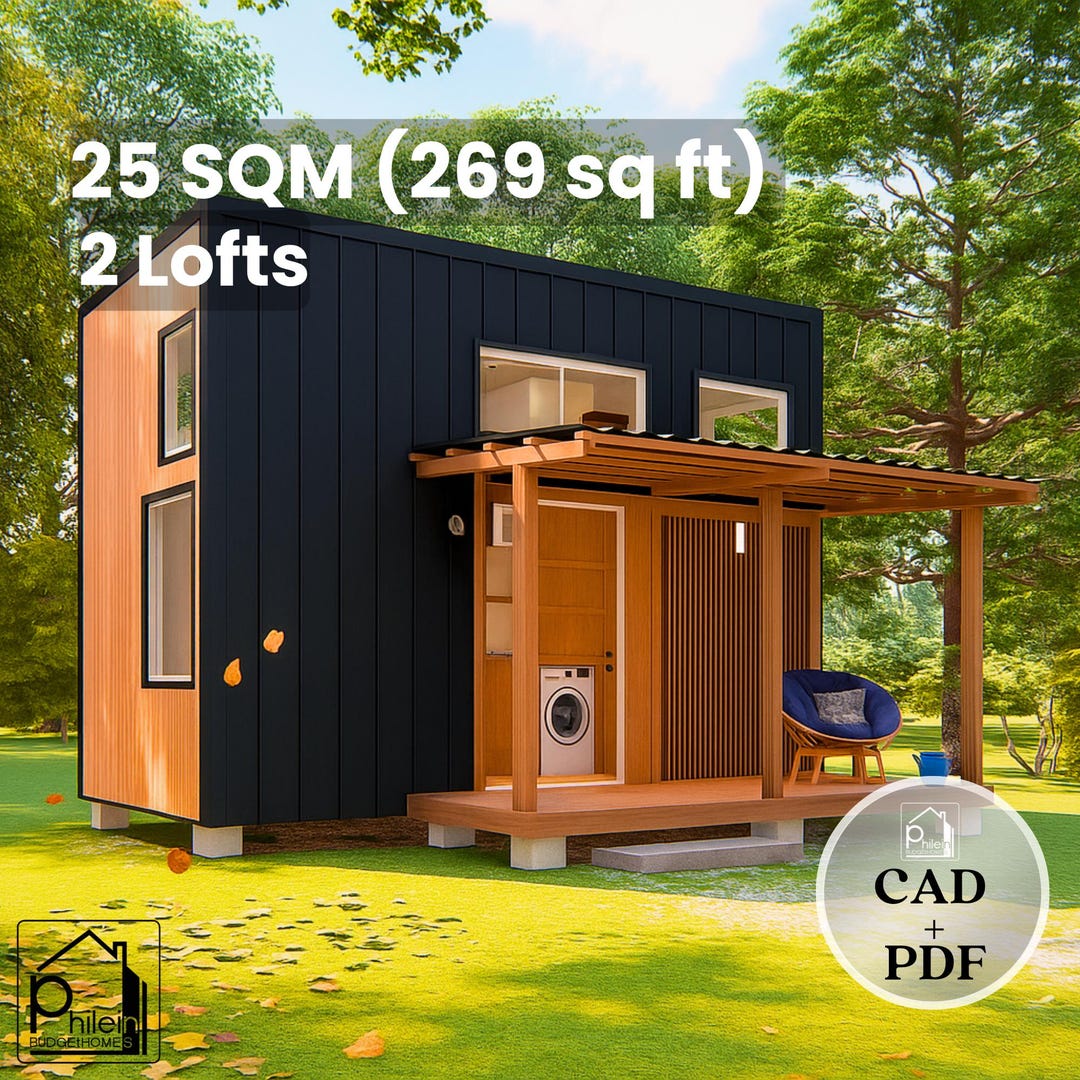Modern Tiny House Plan – 2 Lofts With Covered Porch – 269 Sq Ft Tiny ...
