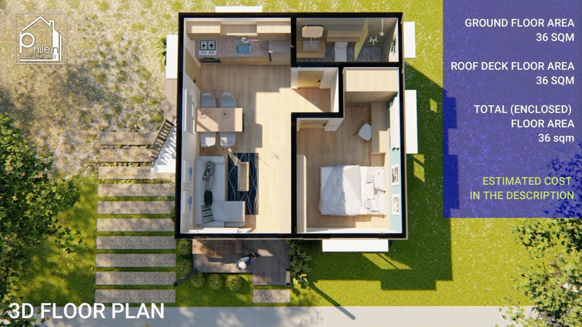 Small House Plan: 30 Square Meter, 1 Bedroom With Roof Deck (digital ...
