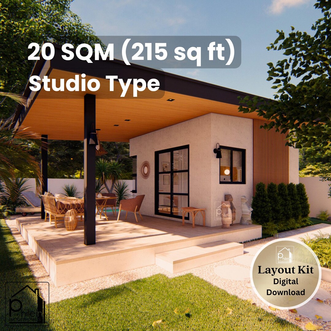 20 Square Meter Studio Home Plan: Airbnb Rental, Elevations & Sections ...