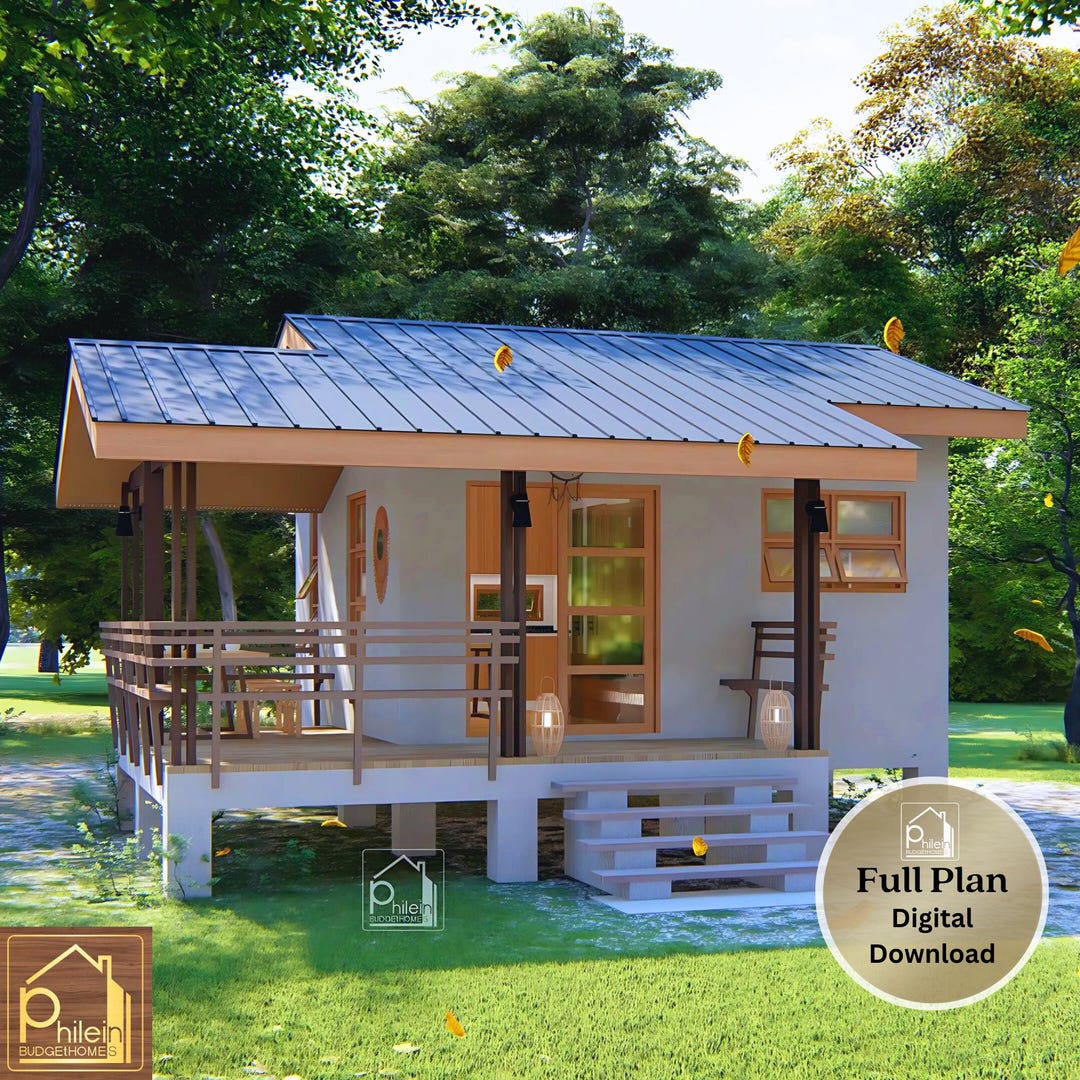 1-bedroom Tiny House Plan With Veranda | Full Building Plan Set | Small ...