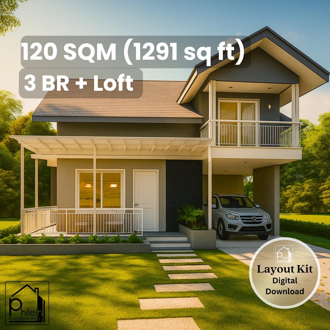 120 Sqm Modern House Plan - 3-bedroom With Garage - Digital Download - Etsy
