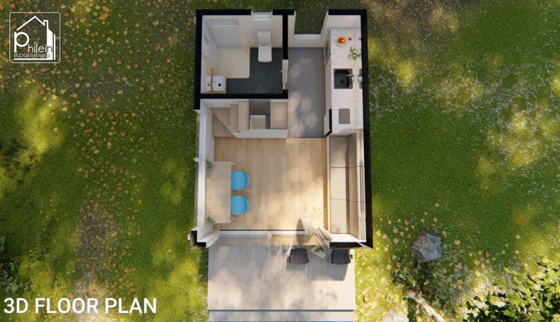 32 Sqm Tiny House With Loft Basic Floor Plan 4 Elevations 2 Sections Digital Download - Etsy