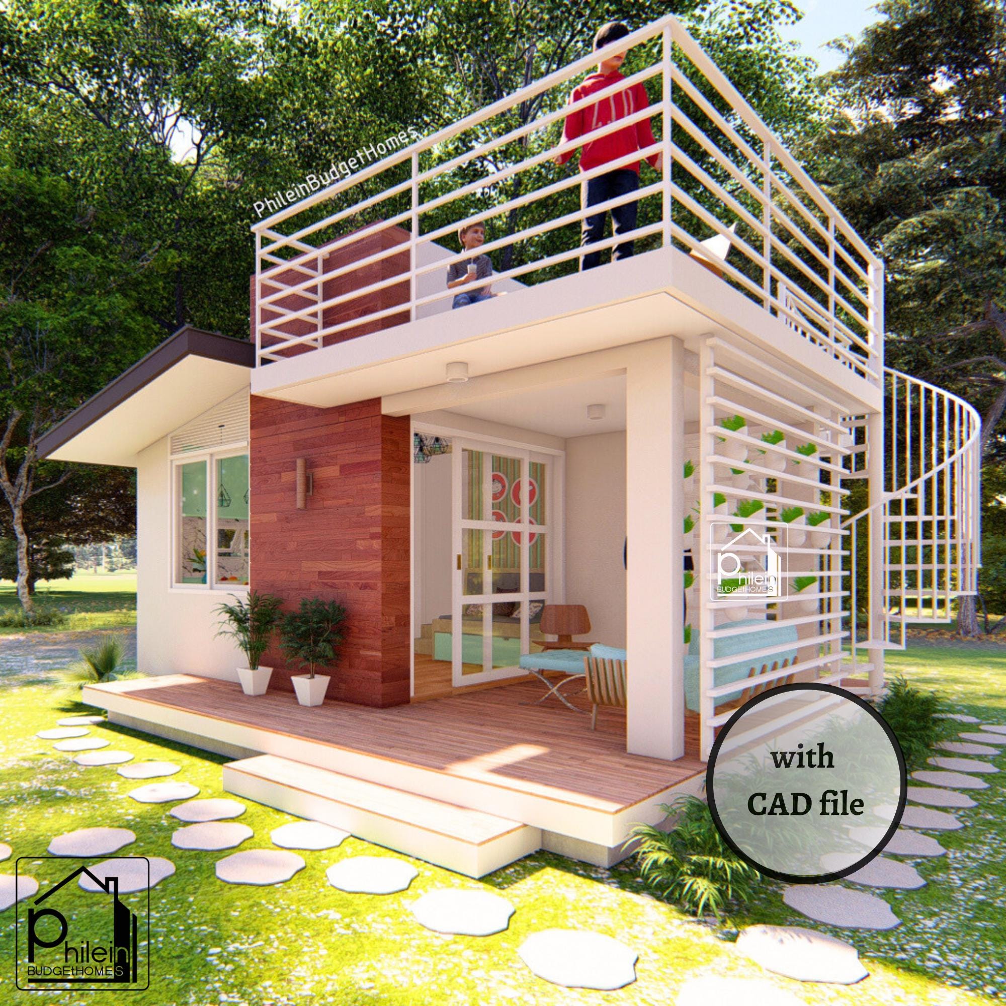 Bungalow House Plan: 20 Sq Meter, 1 Bedroom With Roof Deck (CAD File ...