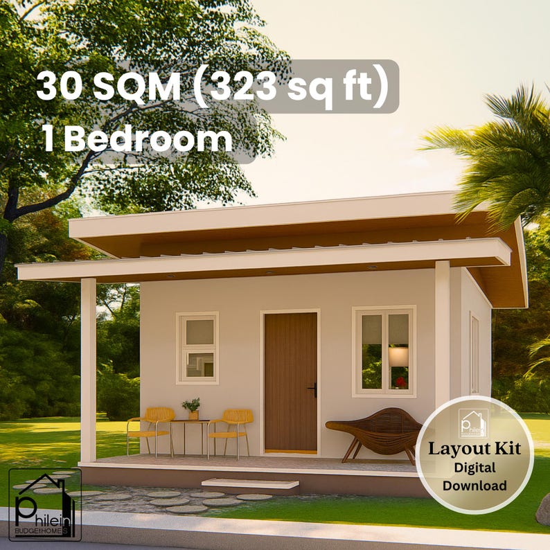 323 Sq Feet Small House Plan: 1 Bedroom Floor Plan Elevation & Sections ...
