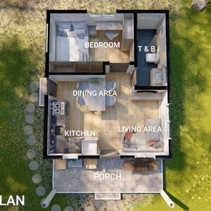 323 Sq Ft One Bedroom Small House Plan - Floor Plan - Elevation ...