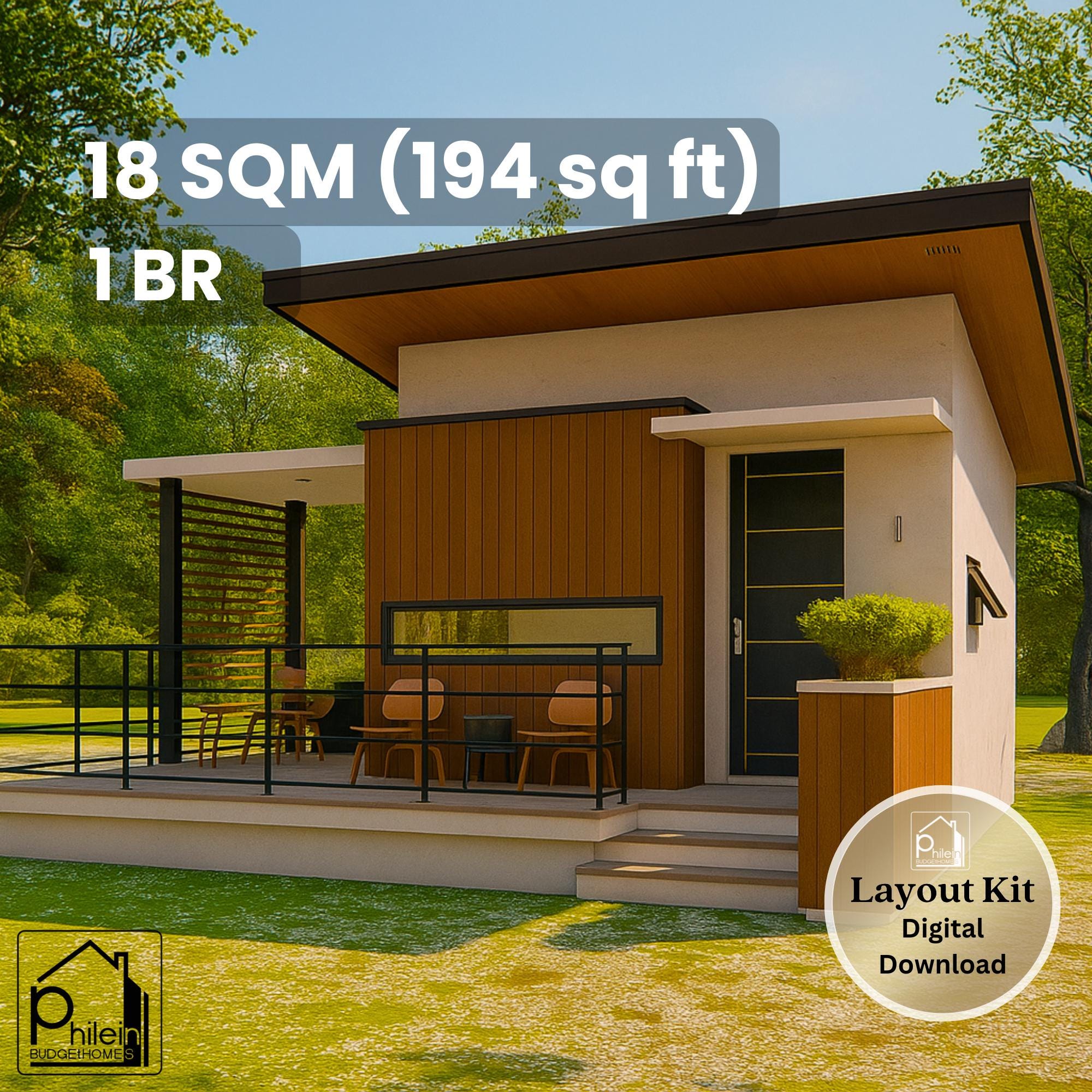 20' X 22' Ursa Modern Tiny House Plan - 194 Sq Ft 1 Bedroom With Porch ...