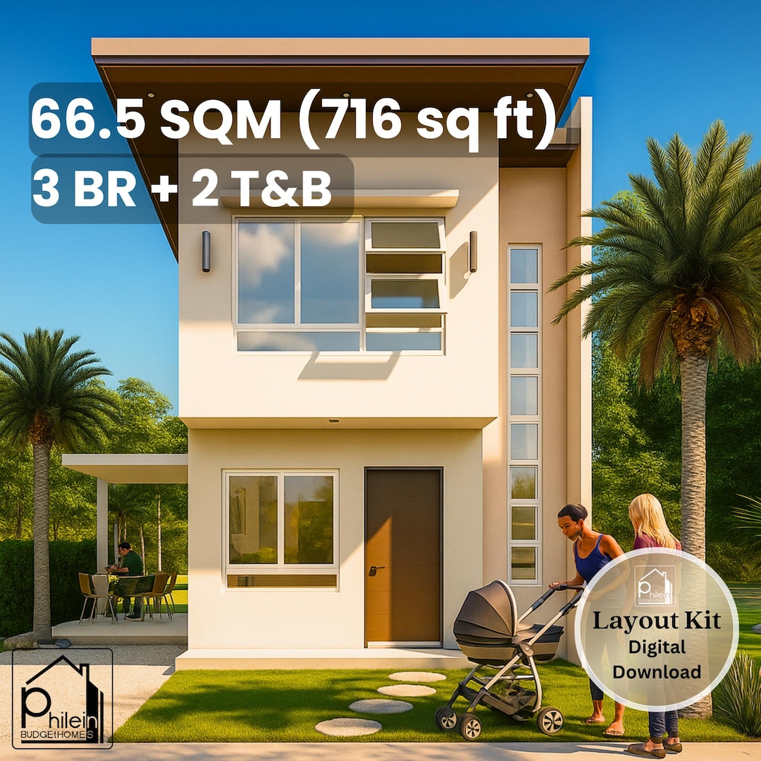 3 Bedroom House Plan: 66 Sq Meter Family Home (digital Download) - Etsy