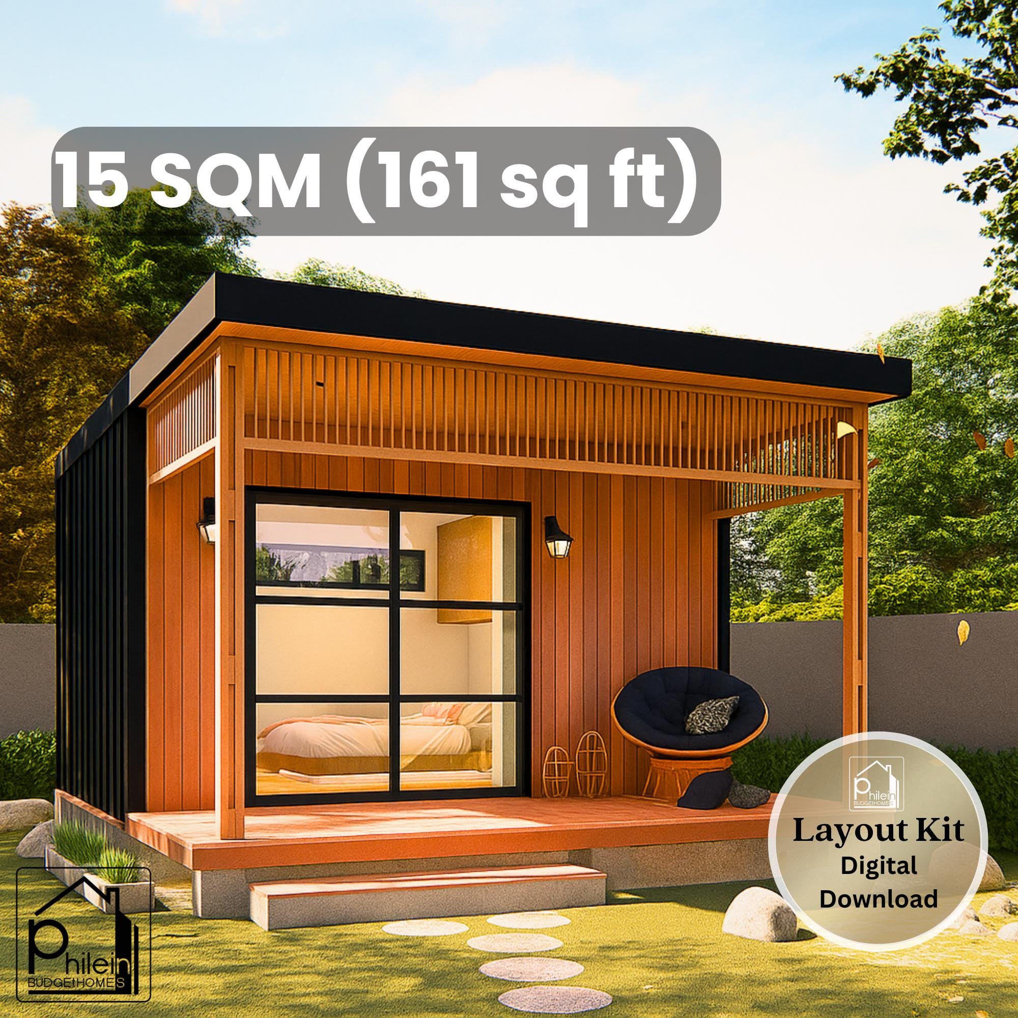Modern Cabin Plan – 1 Bedroom With Porch – 161 Sq Ft Floor Plan ...