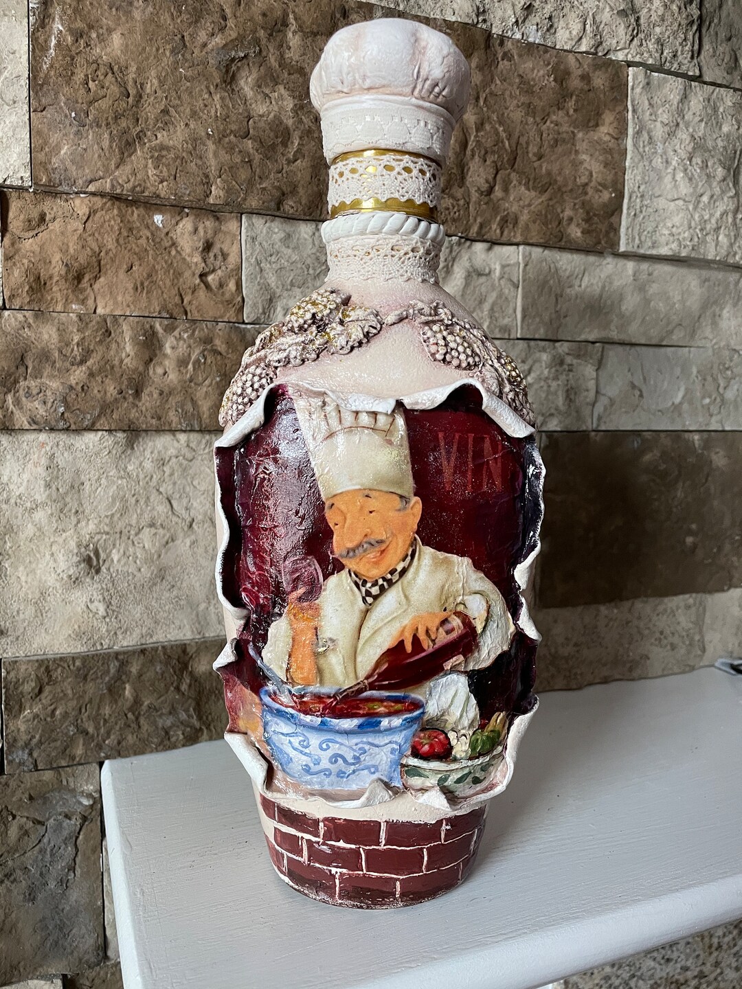 Decorated Wine Bottle chef Cooking and Drinking Wine Design - Etsy