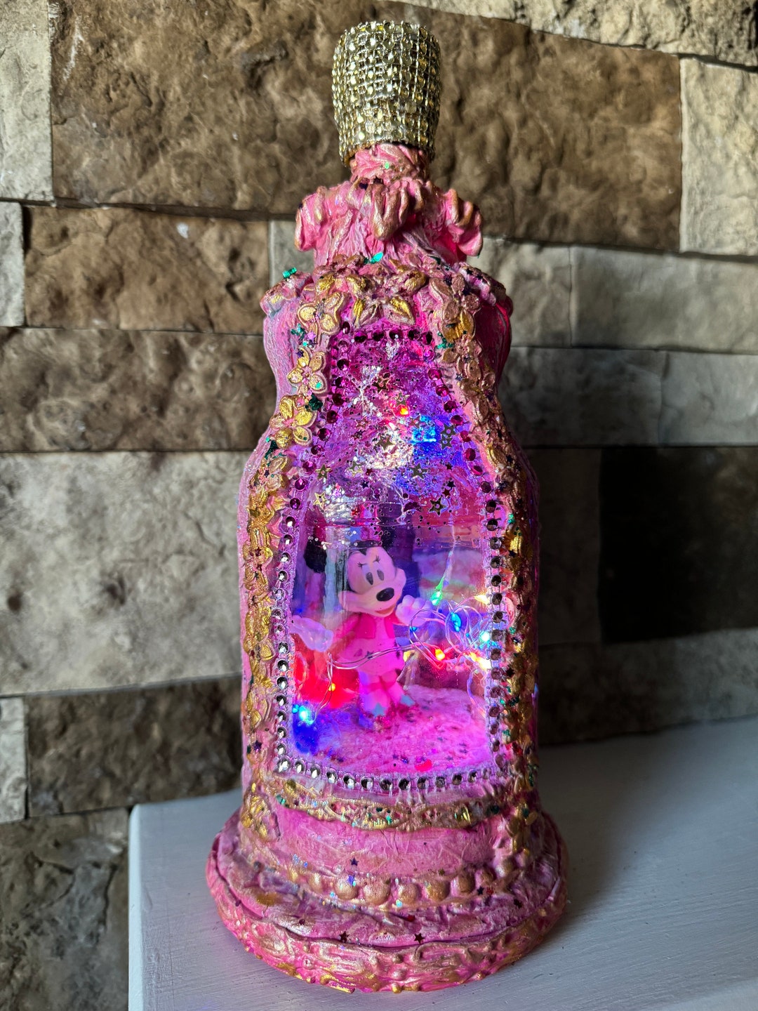 Decorated Wine Bottle minnie Design With Minnie Figurine - Etsy