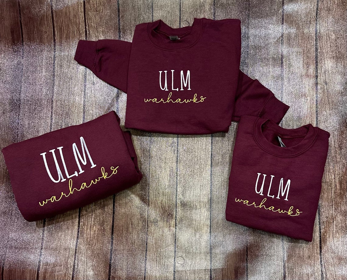 Custom ULM, Louisiana, Warhawk, Maroon, Gift,sweatshirt, Embroidered ...