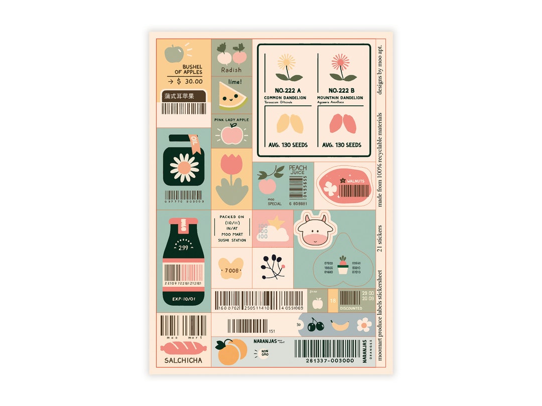 Moo-mart Vintage Labels Sticker Sheet | Stickers for Planning, Diary ...