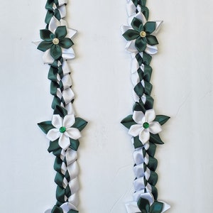 Graduation Lei in White and Dark Green (hunter) Satin Ribbons. - Etsy