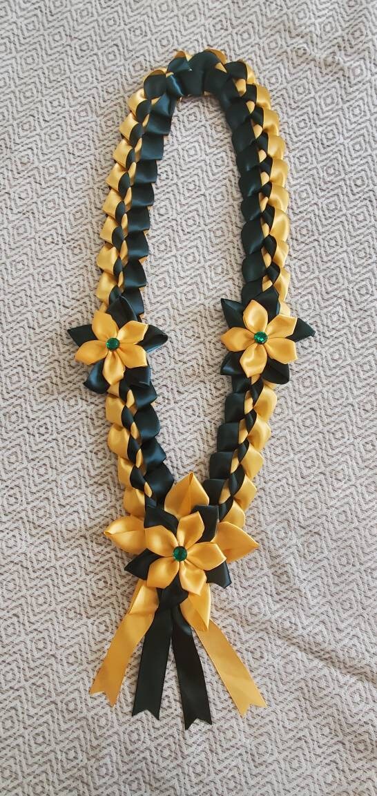 Handcrafted Satin Ribbon Graduation Lei, Dark Green & Gold - Etsy