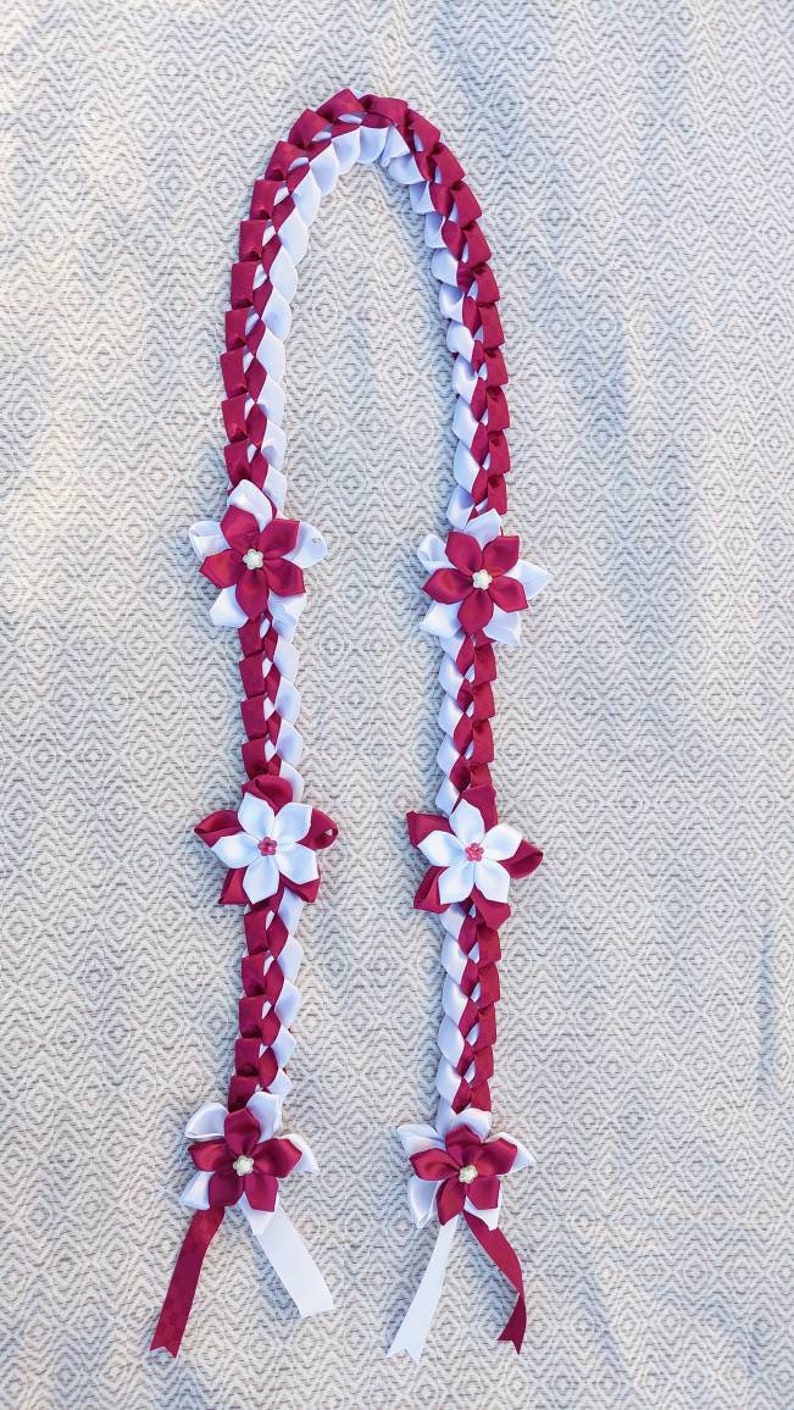 Burgundy(wine) & White Satin Ribbon Graduation Lei - Handcrafted - Etsy