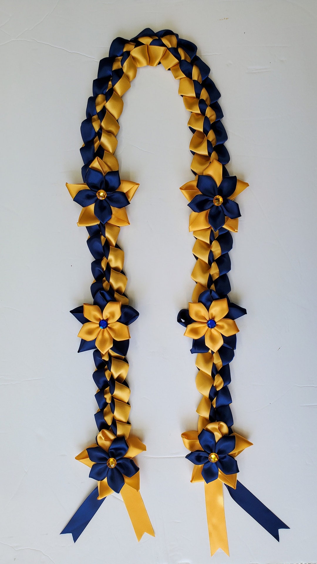 Navy Blue & Gold Satin Ribbon Graduation Lei - Handmade - Etsy