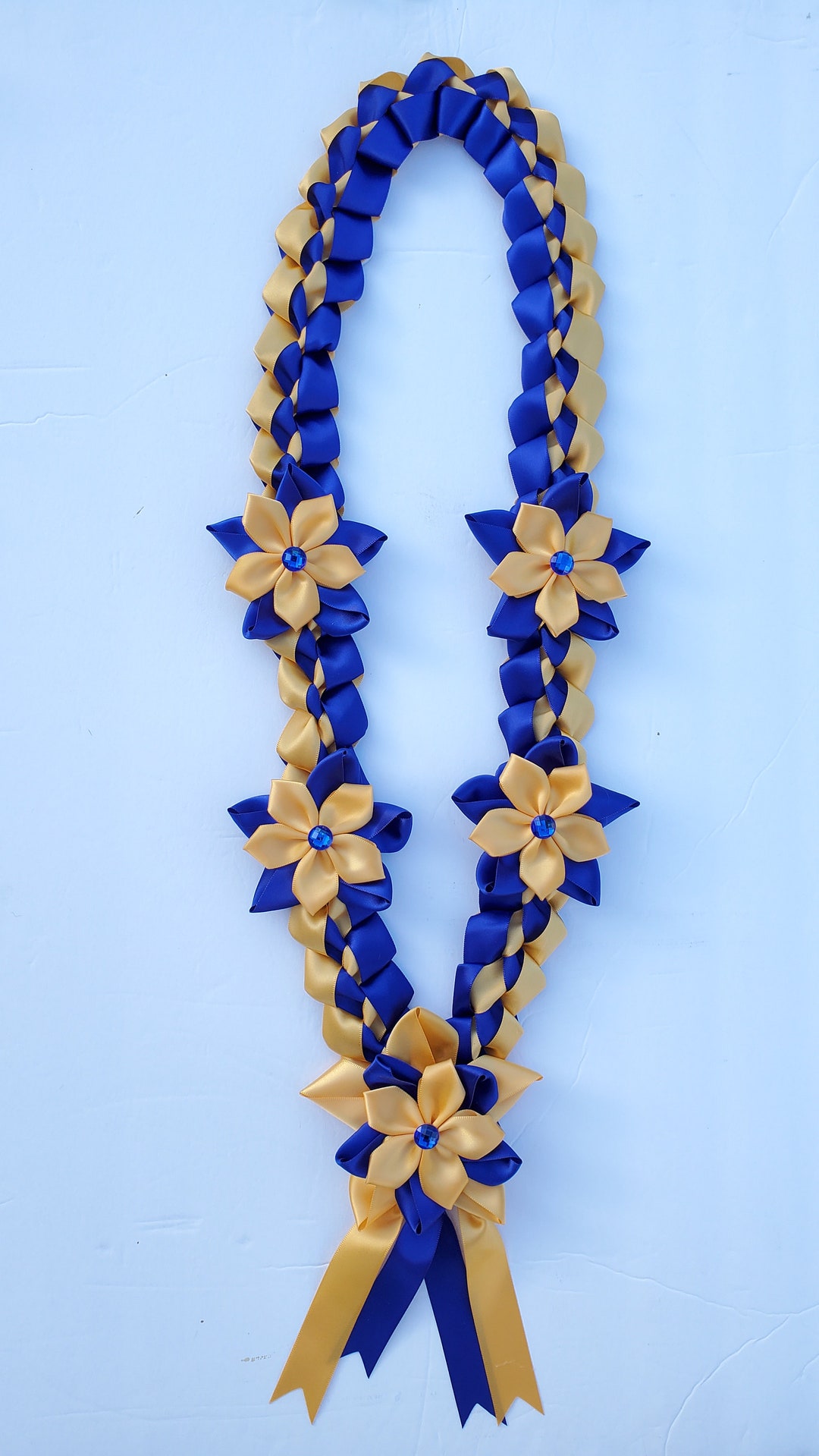 Closed-end Graduation Lei in Royal Blue and Gold With 5 Flowers. - Etsy