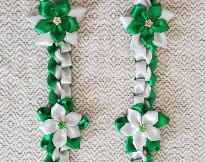 Graduation Lei in Silver and Emerald Green Satin Ribbons. - Etsy