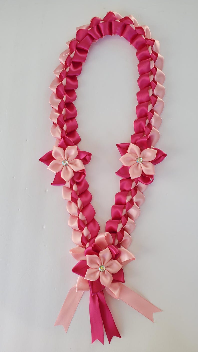 Closed Graduation Lei in Bight Pink and Pink With 3 Flowers. - Etsy