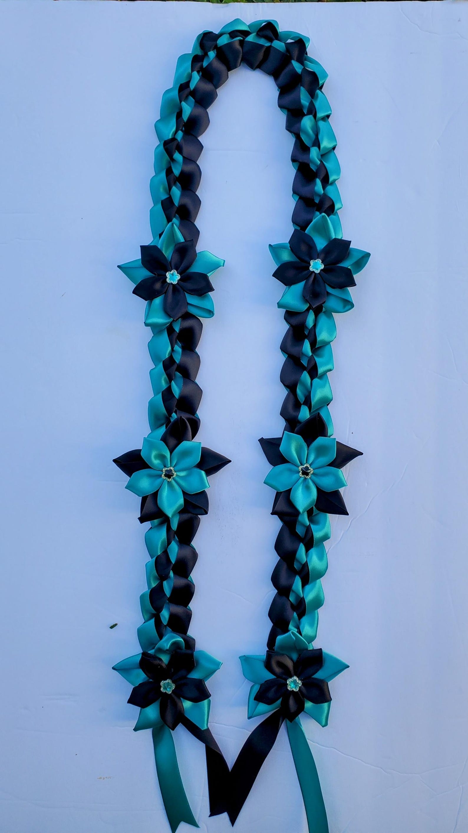 Graduation Lei in Teal and Black Satin Ribbons - Etsy