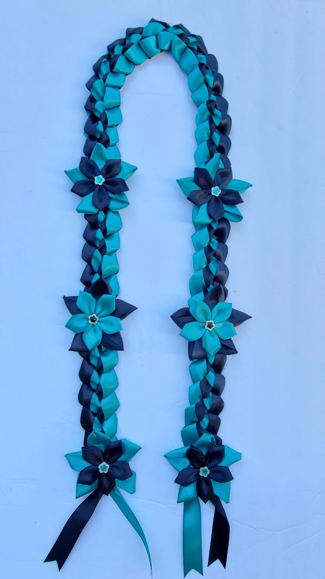 Graduation Lei in Teal and Black Satin Ribbons - Etsy