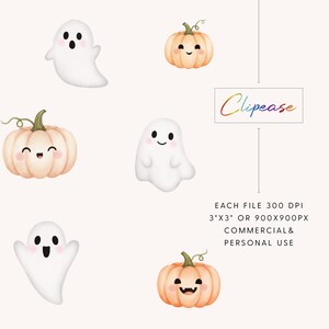 Watercolor Halloween Clipart Bundle: Ghost & Pumpkin Pngs (commercial ...