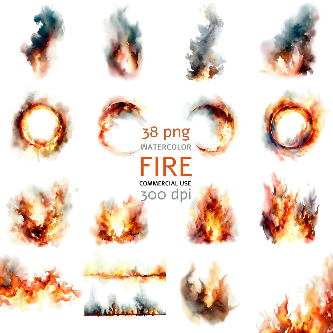 Firefighter Clipart Bundle: 38 Flame & Campfire Pngs for Firefighter ...