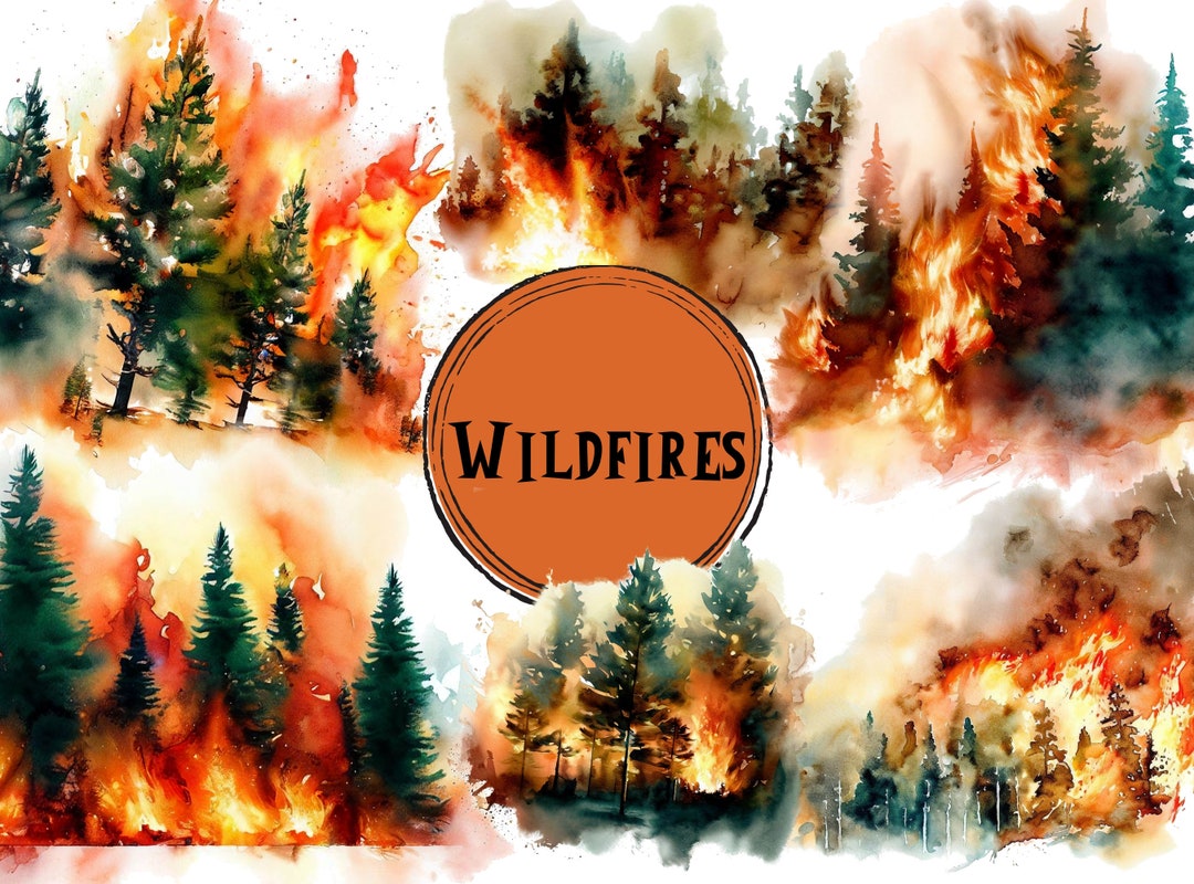 Commercial Use Wildfire Clipart, Watercolor Wildfire Art, Printable ...