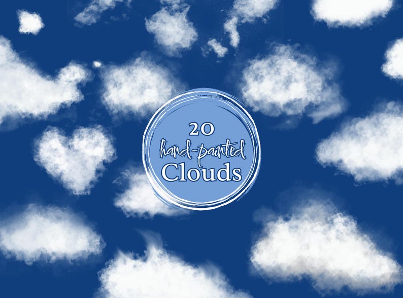 Cloud Clipart | Fluffy Cloud Overlay PNG Bundle | Painted Clouds ...
