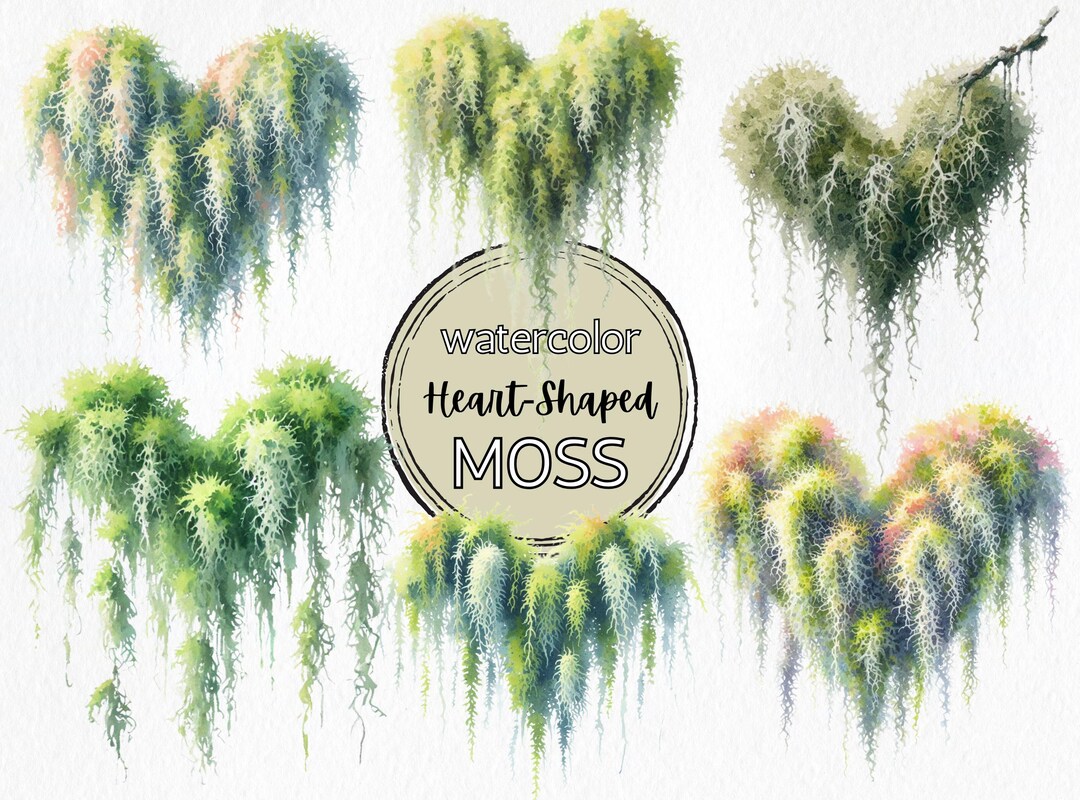 Heart Shaped Greenery Clipart, Heart Shaped Moss Clipart, Elegant ...