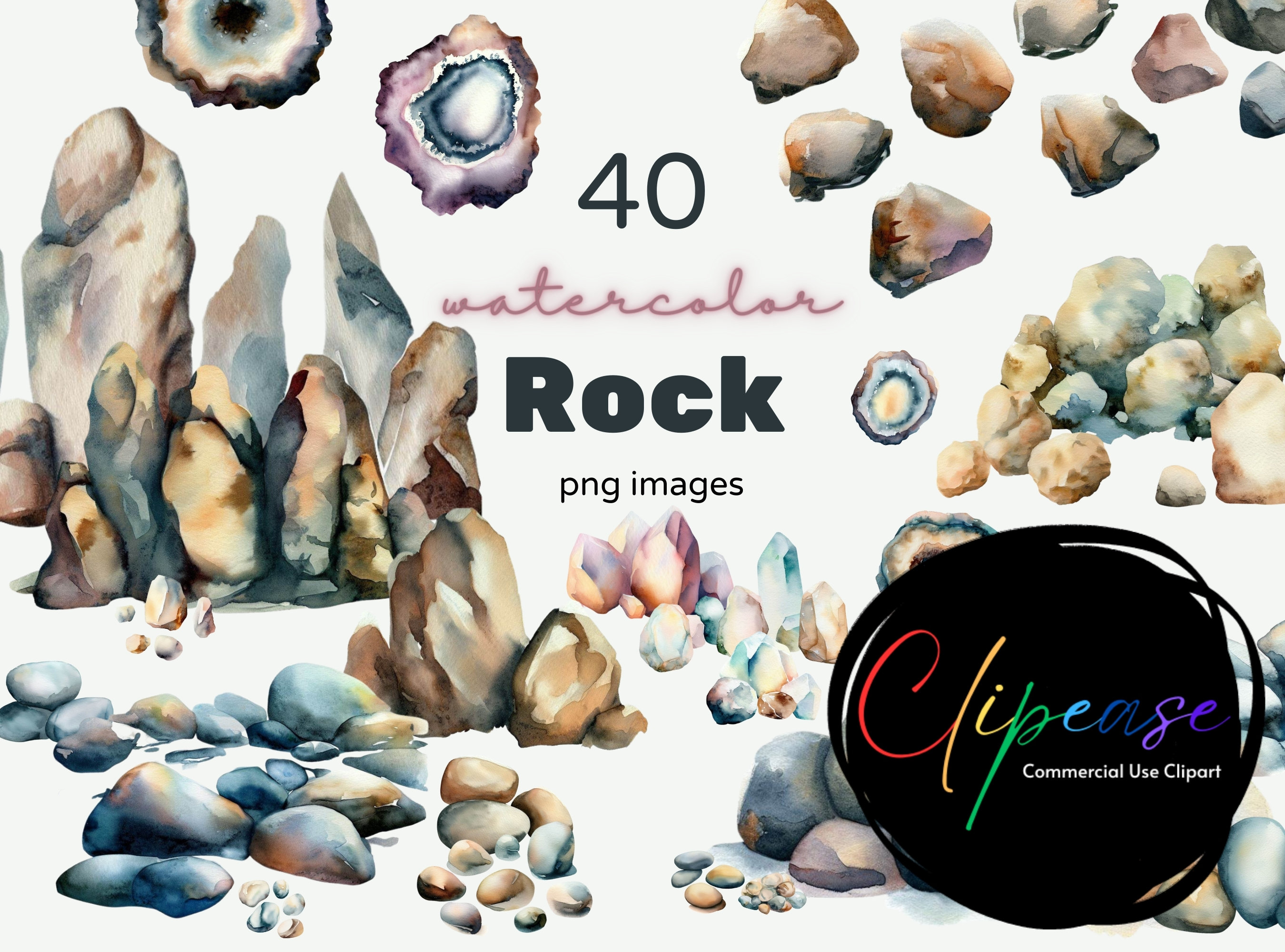 Commercial Use Rock Clipart, Rock PNG, Watercolor Rocks - Etsy UK