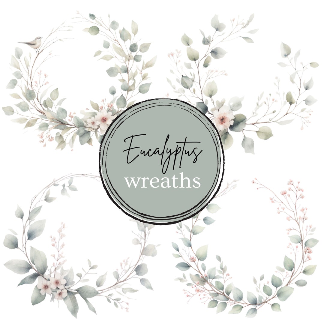 Commercial Use Floral Wreath, Eucalyptus Wreath Clipart, Watercolor ...