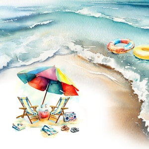 Commercial Use Beach Day Clipart, Watercolor Beach Day Art, Printable ...