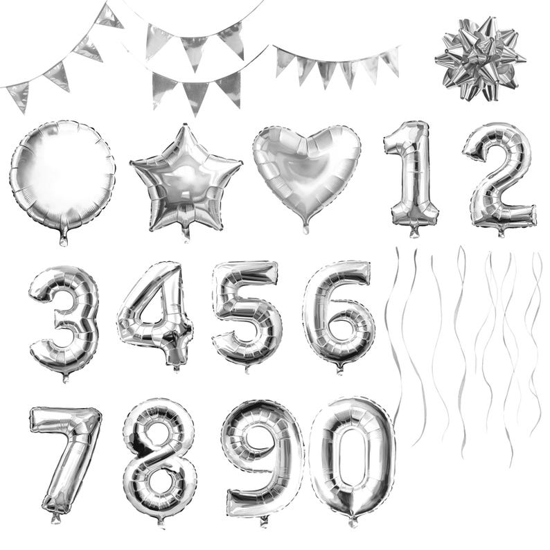 Silver Balloon Clipart Bundle: PNG Foil Number Balloons and Mylar ...