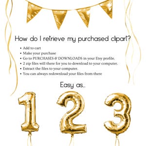 Gold Balloon Clipart Bundle: PNG Foil Number Balloons and Mylar Clipart ...