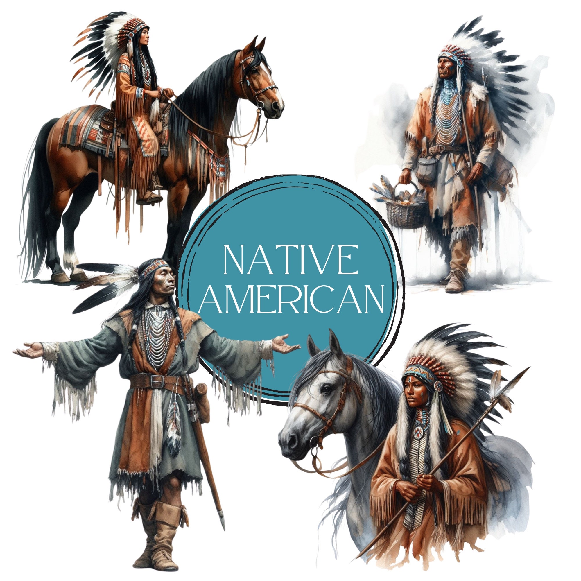Watercolor Native American Images Set of 16 PNG Files - Etsy