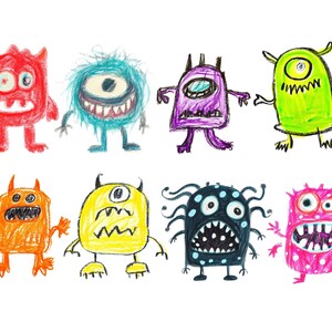 Monster Clipart: Crayon Art PNG Bundle (commercial Use) - Etsy