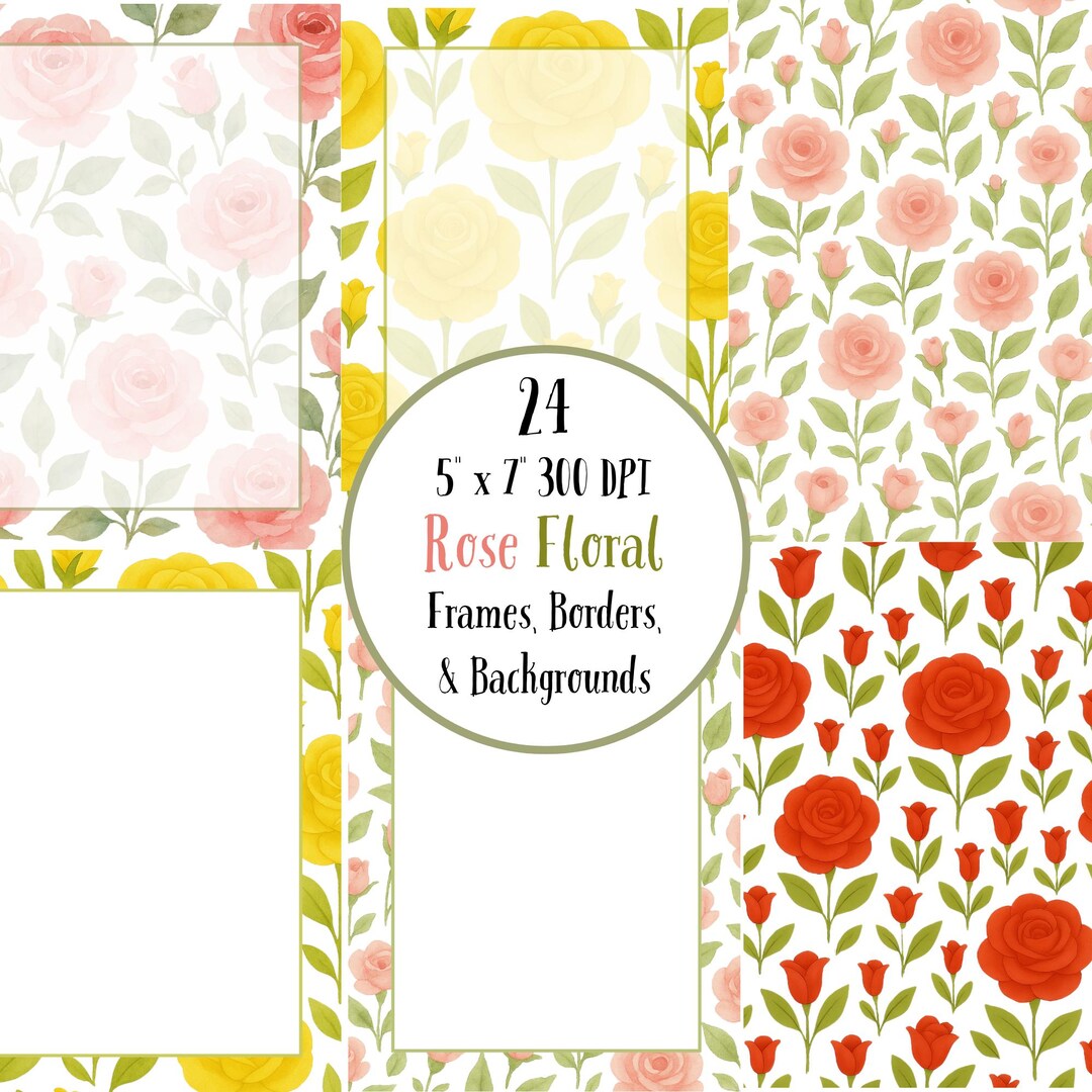 16 Watercolor Rose Floral Borders - Transparent PNG Bundle (red, Pink ...