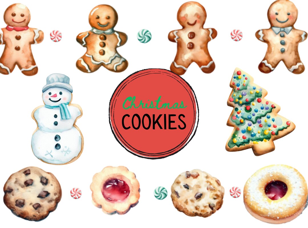 Watercolor Christmas Cookie Clipart Bundle: Holiday PNG Set - Etsy