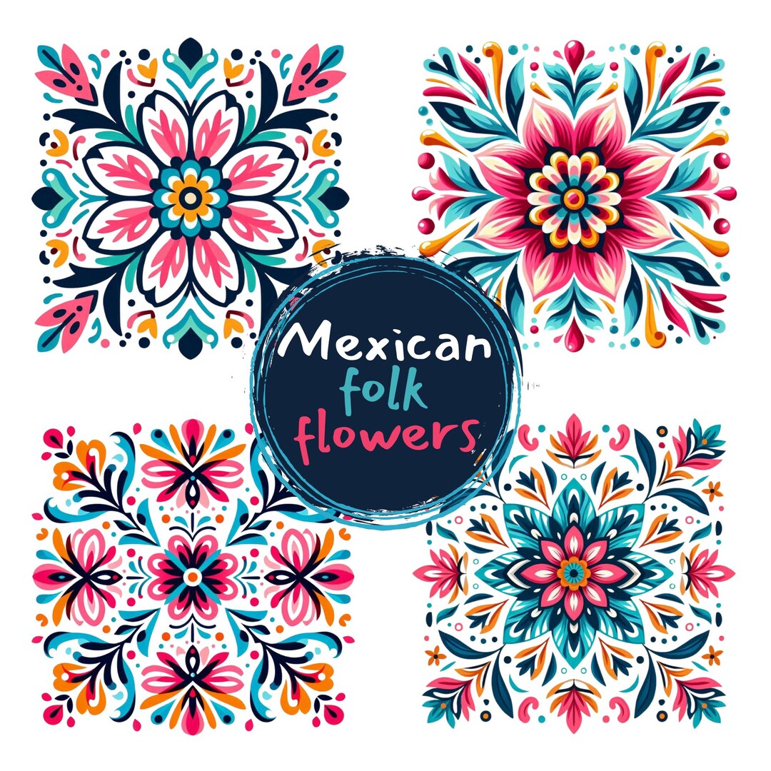 Folk Florals Clipart | Vibrant Colorful Folk Art Flowers PNG Bundle ...