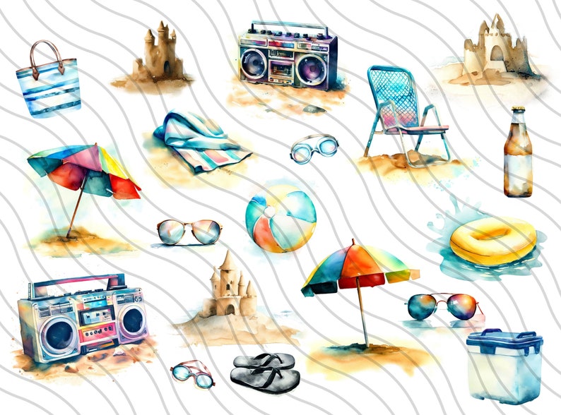 Commercial Use Beach Day Clipart Watercolor Beach Day Art - Etsy