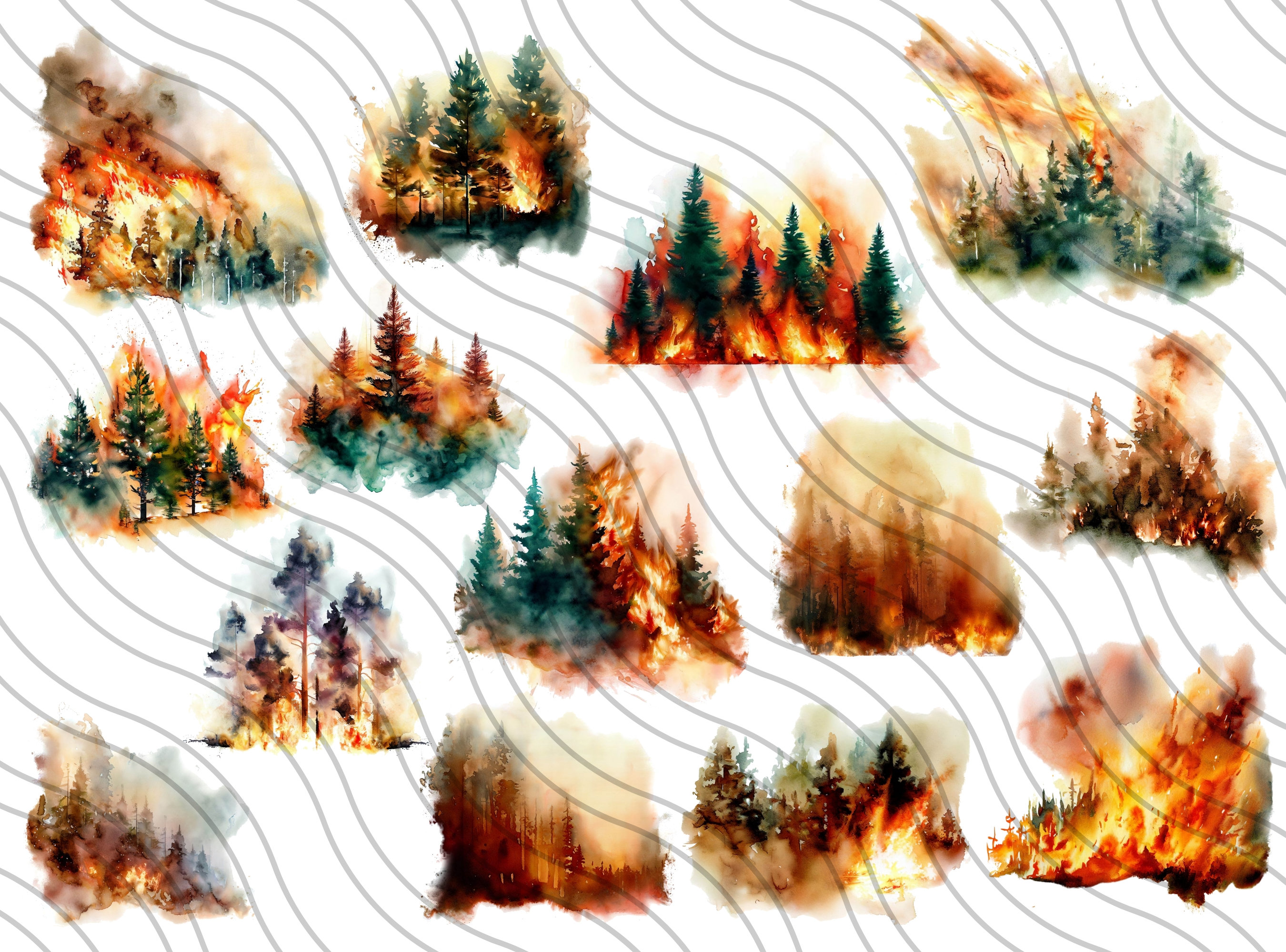 Commercial Use Wildfire Clipart, Watercolor Wildfire Art, Printable ...