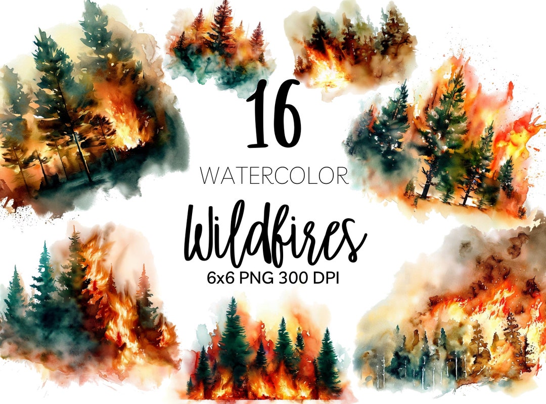 Commercial Use Wildfire Clipart, Watercolor Wildfire Art, Printable ...