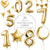 Gold Balloon Numbers Clipart Set, Foil Balloon Clipart, Party ...
