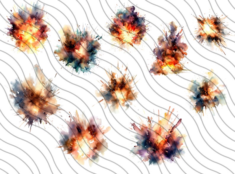 Fire Clipart | Commercial Use Watercolor Fiery Explosions PNG Bundle - Etsy
