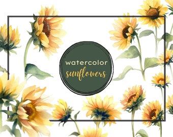 Sunflower Art, Watercolor Sunflower Clipart, Watercolor Sunflowers ...