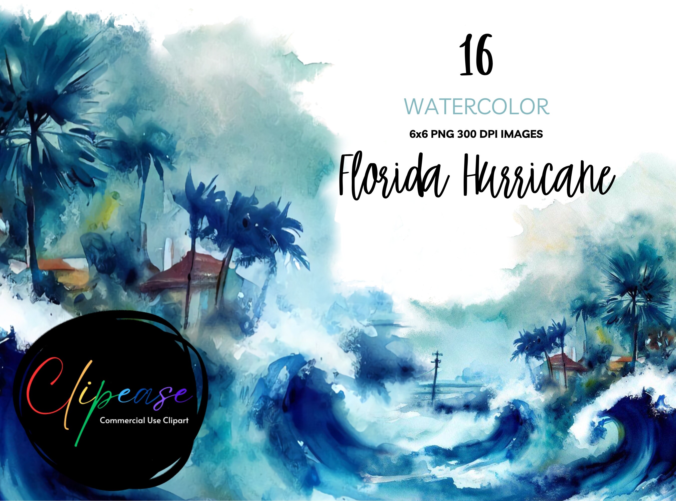 Florida Clipart | Watercolor Hurricane PNG Bundle | Commercial Use ...