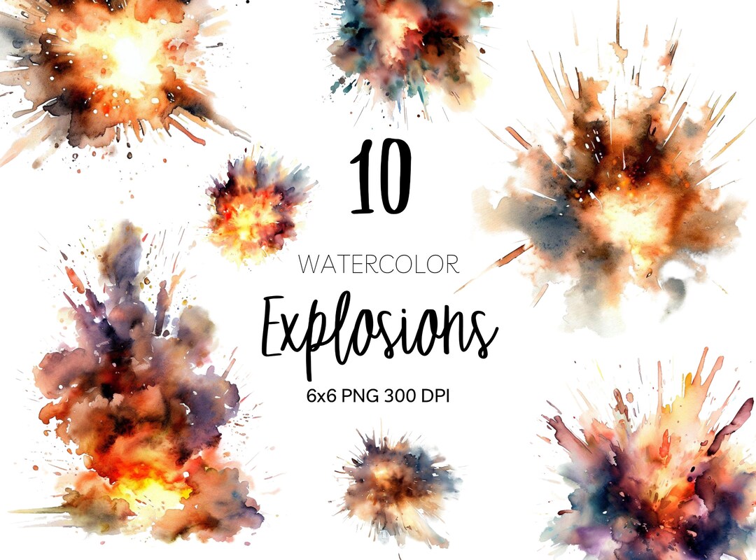 Commercial Use Watercolor Fiery Explosions Pngs Set - Etsy UK